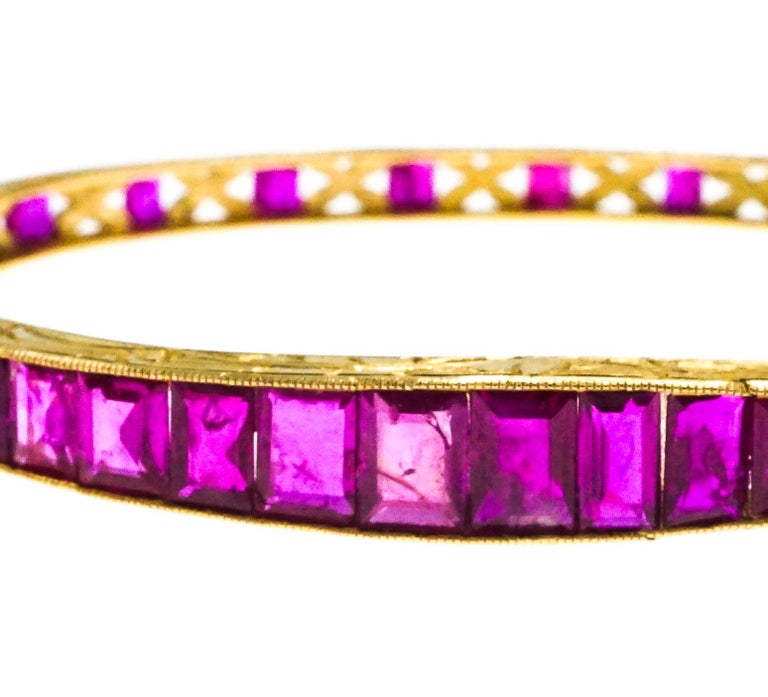 Gold and Ruby Bangle Bracelet For Sale at 1stDibs | ruby bangles gold