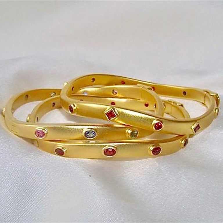 Gold and Ruby Wave Bangle For Sale at 1stDibs