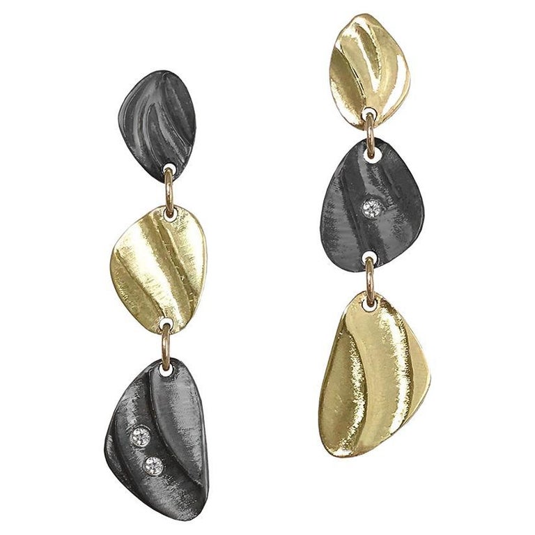 Gold and Silver Mini Pebble Dangle Earrings with Diamonds from K.Mita ...