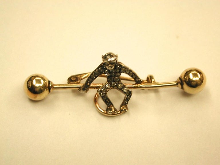 Gold and Silver Monkey Brooch Set with Diamonds, Dated circa 1900 at ...