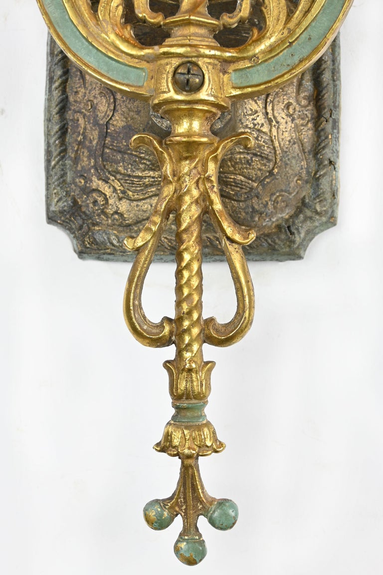 Gold and Teal Two Candle Brass Sconce at 1stDibs