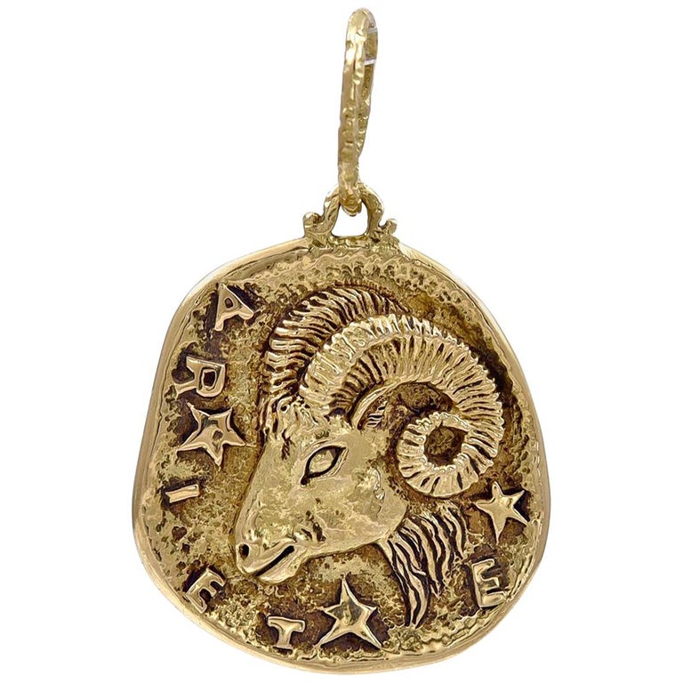 Gold Aries Pendant at 1stDibs | aries pendant gold, aries gold pendant