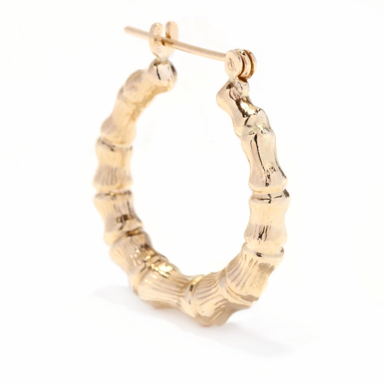 Gold Bamboo Hoop Earrings, 14K Gold, Bamboo Tube Hoops, Small Gold ...