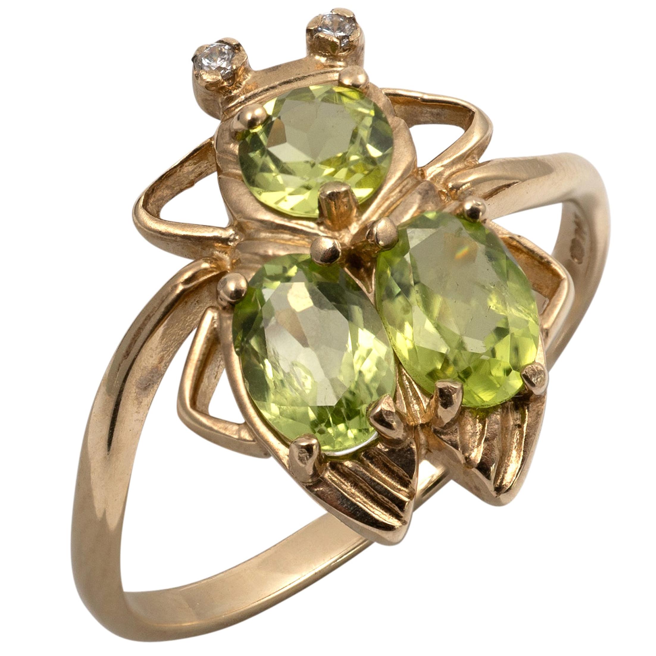 Gold Bee Insect Fashion Ring with Peridot and Diamonds at 1stDibs ...