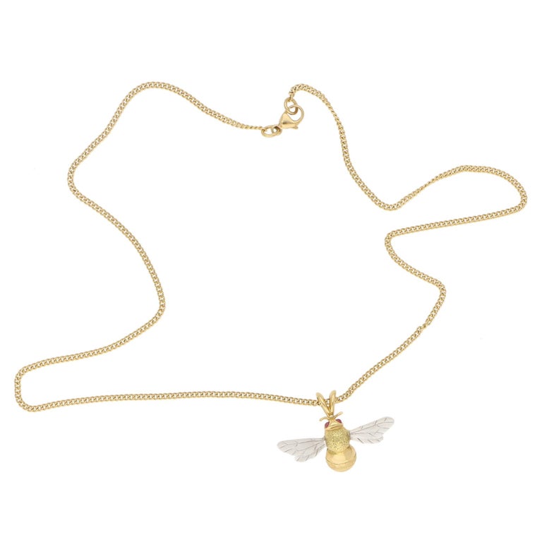 Gold Bee Pendant with Ruby Eyes on Chain at 1stDibs