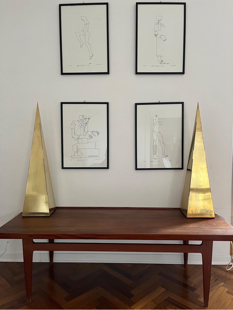 Gold Big Pair of Table Lamps 1950s For Sale at 1stDibs