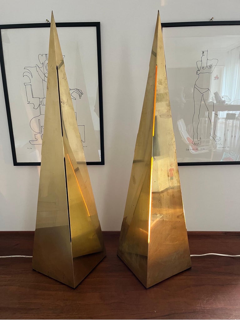 Gold Big Pair of Table Lamps 1950s For Sale at 1stDibs