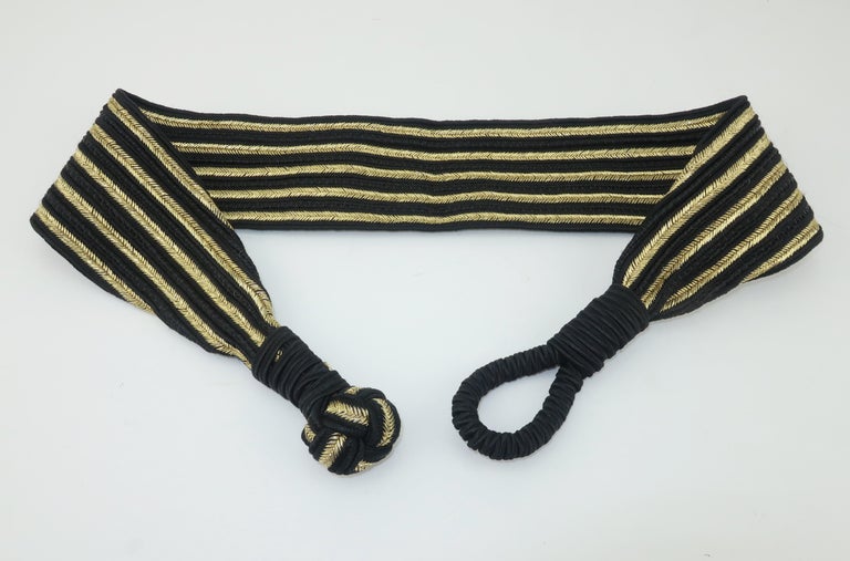 Gold and Black Striped Cummerbund Style Silk Belt For Sale at 1stDibs