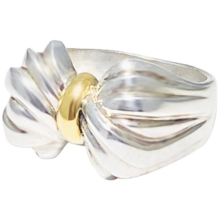 Gold Bow Ring in Sterling Silver and 14 Karat Gold Fashion Two-Tone Bow ...
