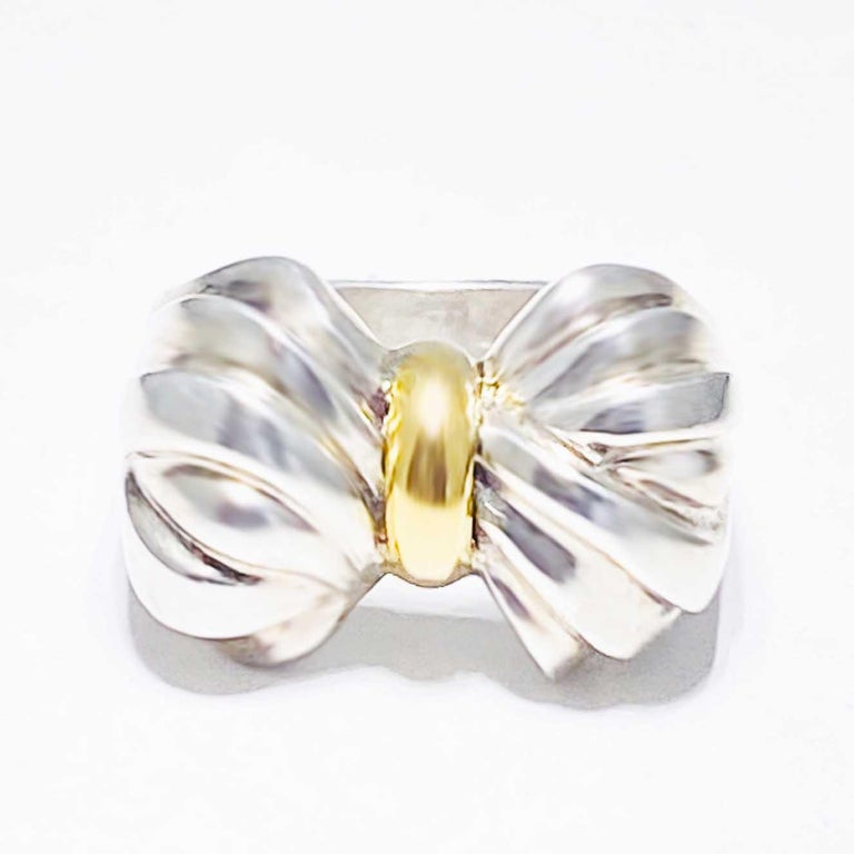 Gold Bow Ring in Sterling Silver and 14 Karat Gold Fashion Two-Tone Bow ...