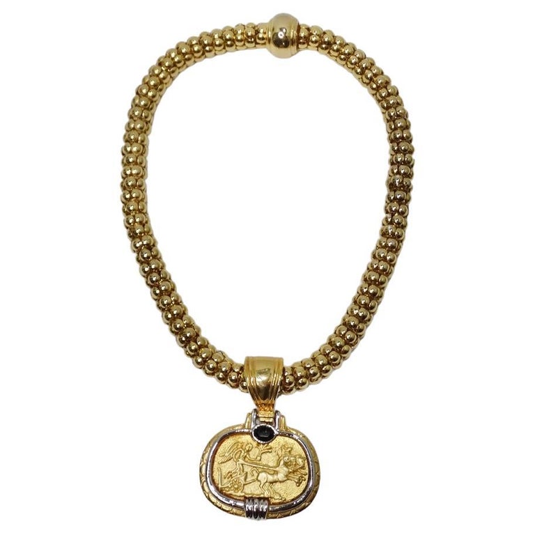 Gold Bulgari Inspired Greek Statement Necklace For Sale at 1stDibs