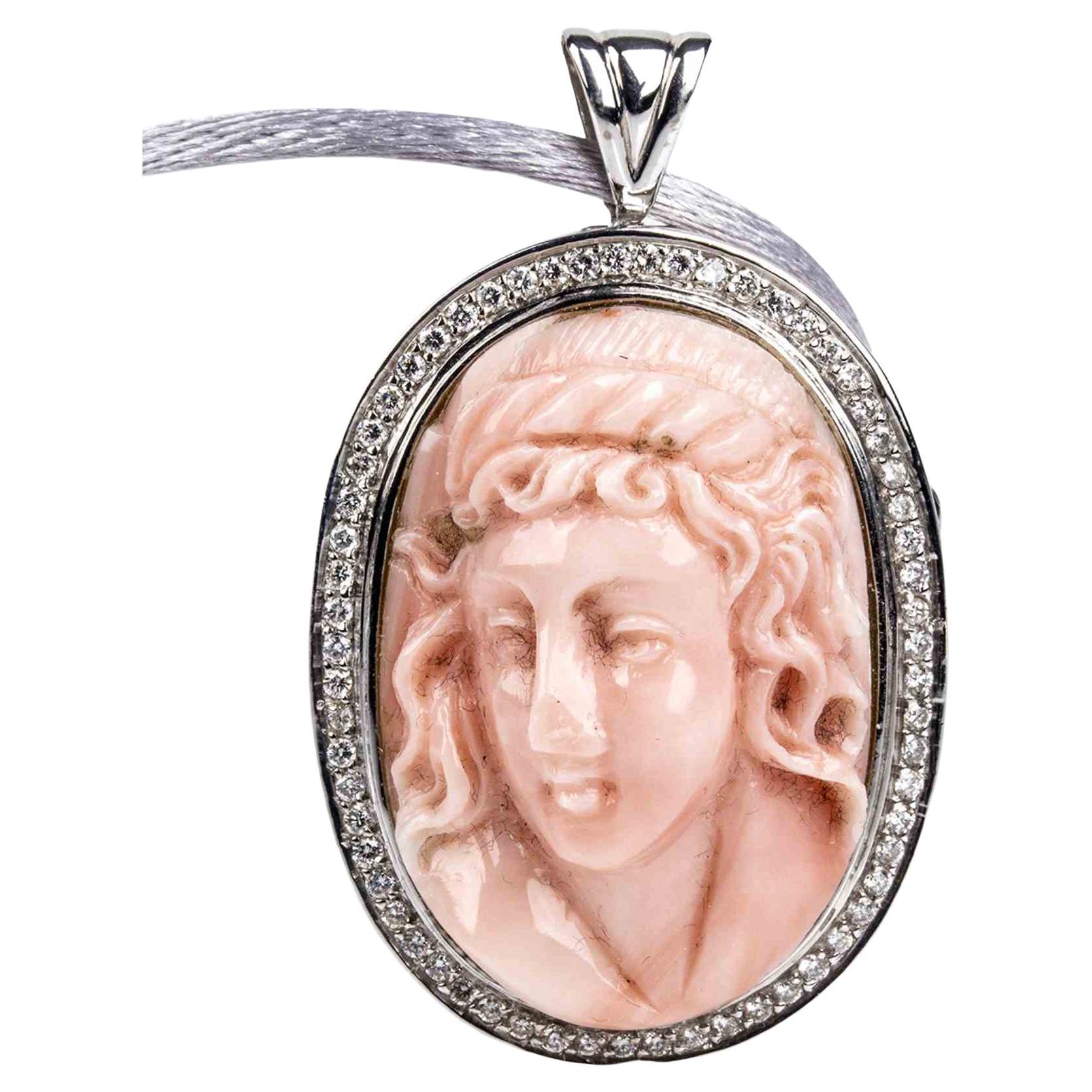 Gold, Cerasuolo Coral and Diamonds Pendant For Sale at 1stDibs