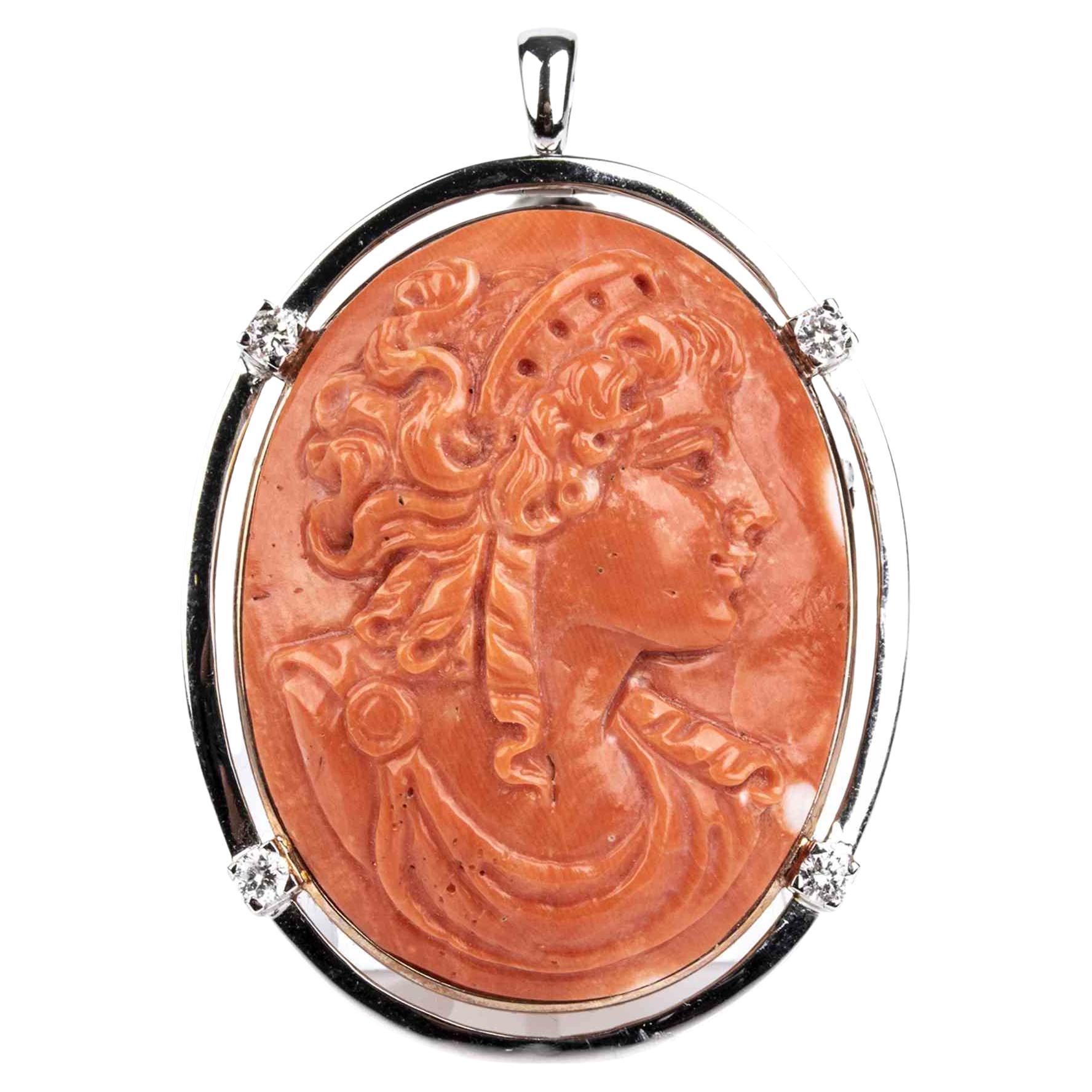 Gold, Cerasuolo Coral and Diamonds Pendant For Sale at 1stDibs