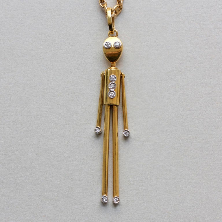 Gold Chain and Stick Man's Pendant at 1stDibs