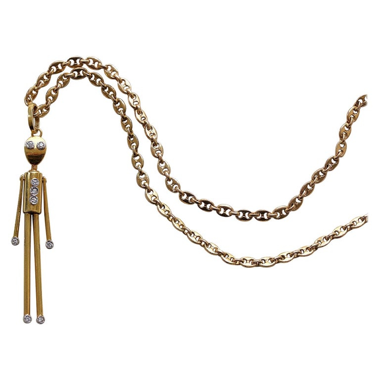 Gold Chain and Stick Man's Pendant at 1stDibs