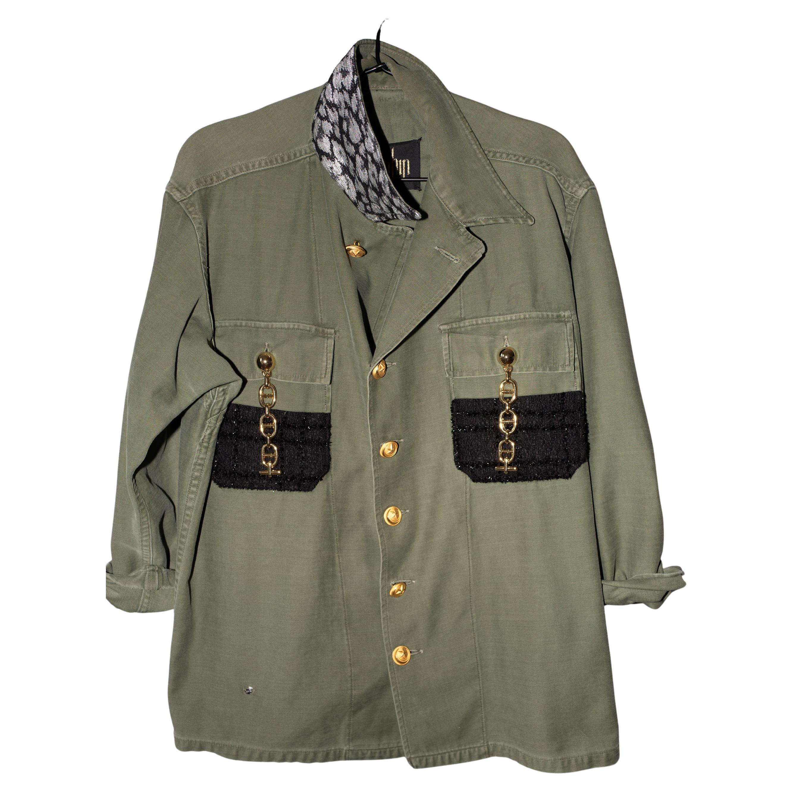 Gold Chain Pockets Green Us Vintage Military Jacket Black Tweed J ...