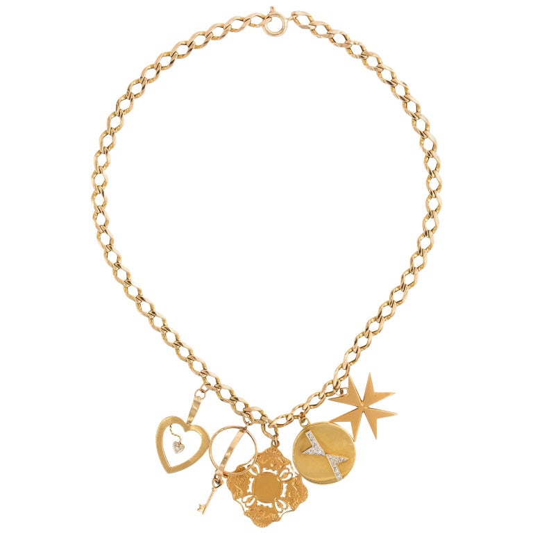 Gold Charm Necklace at 1stDibs | gold charm necklace chain, gold chain ...