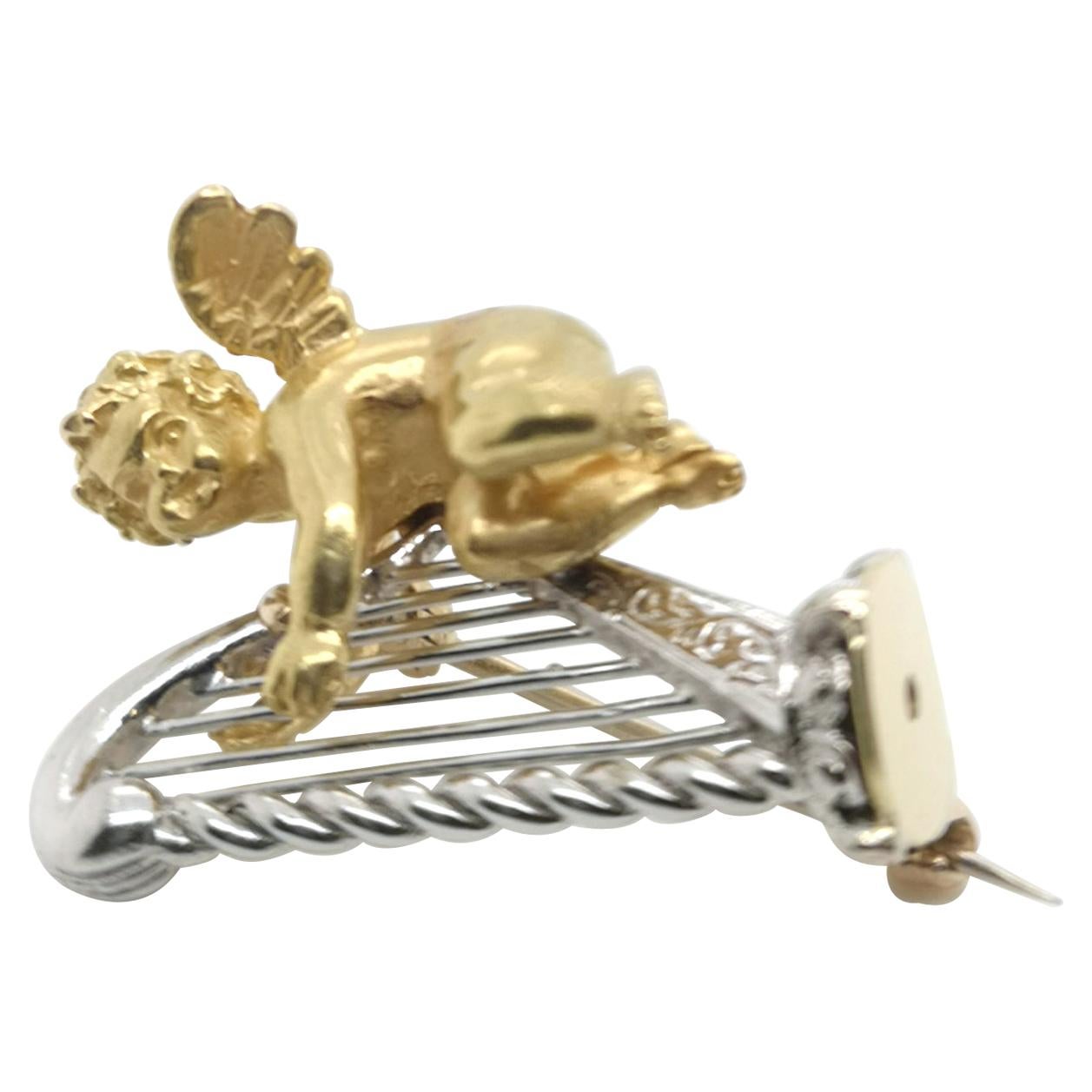 Gold Cherub and Harp Brooch For Sale at 1stDibs | cherub playing harp ...