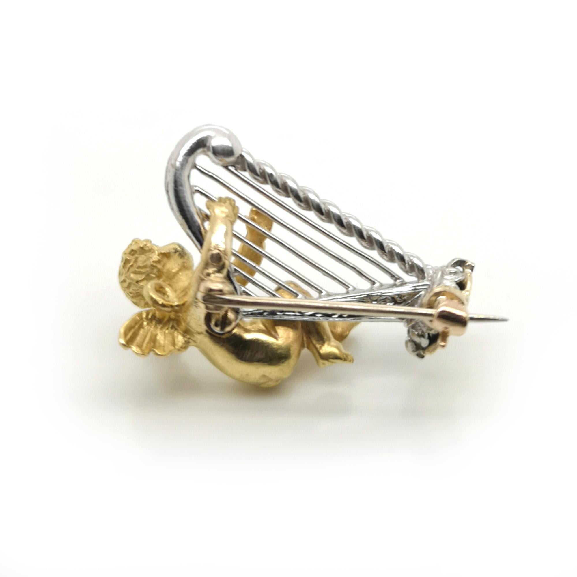 Gold Cherub and Harp Brooch For Sale at 1stDibs | cherub playing harp ...