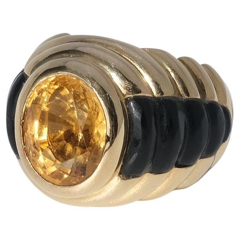 Gold, Citrin and Onyx Ring, Lisen Stibeck 1980s For Sale at 1stDibs
