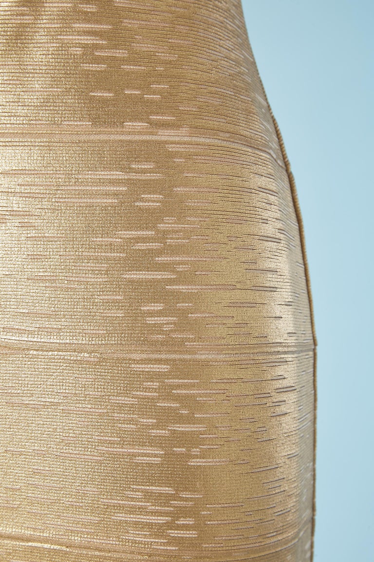 Gold coated stretch cocktail mini dress Hervé Léger For Sale at 1stDibs