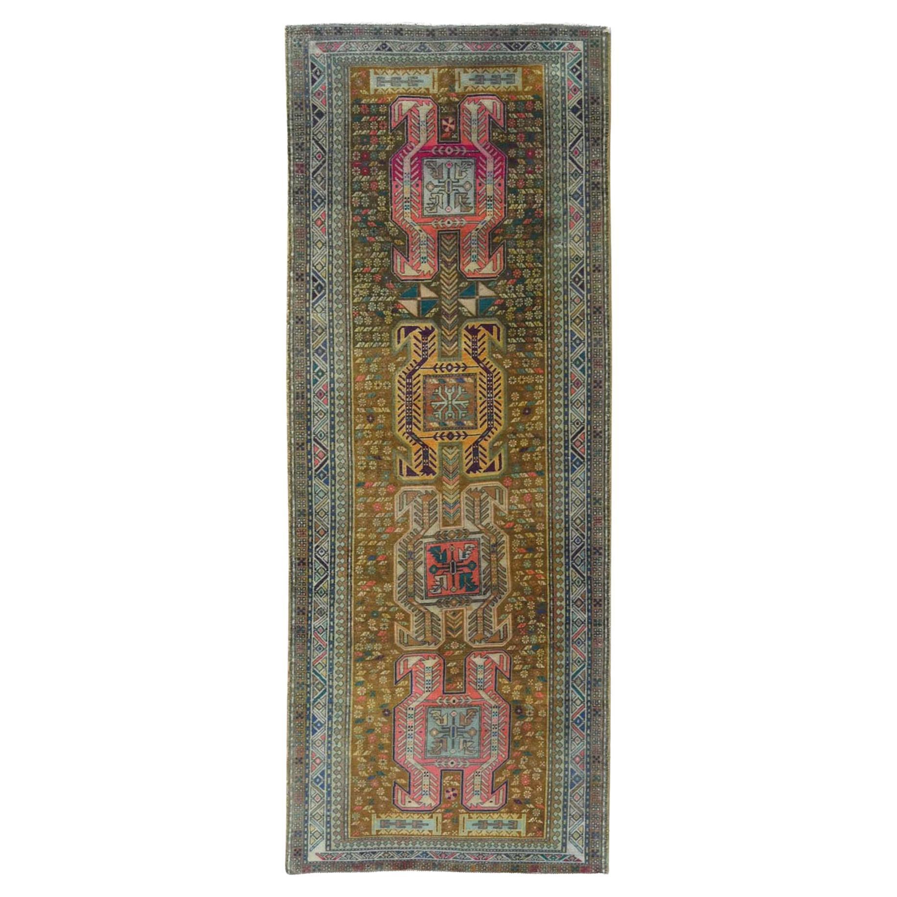 Gold Color, Distressed Look Worn Wool Hand Knotted Vintage Northwest ...