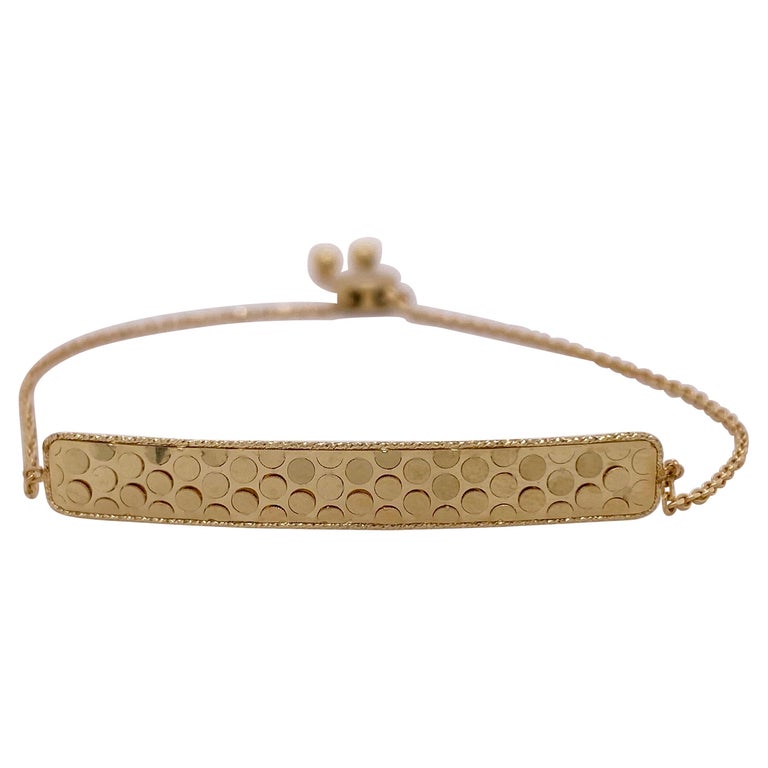 Gold Confetti Bar Bracelet, 14K Yellow Gold Bar Bracelet with Bolo ...