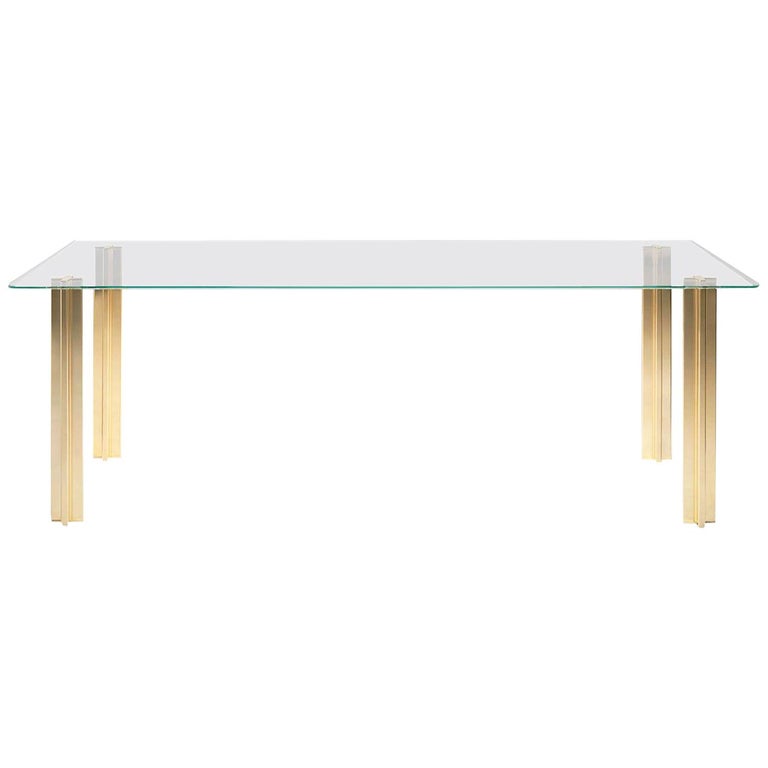 Gold Contemporary Rectangular Table, Glass Top and Gold-Plated ...