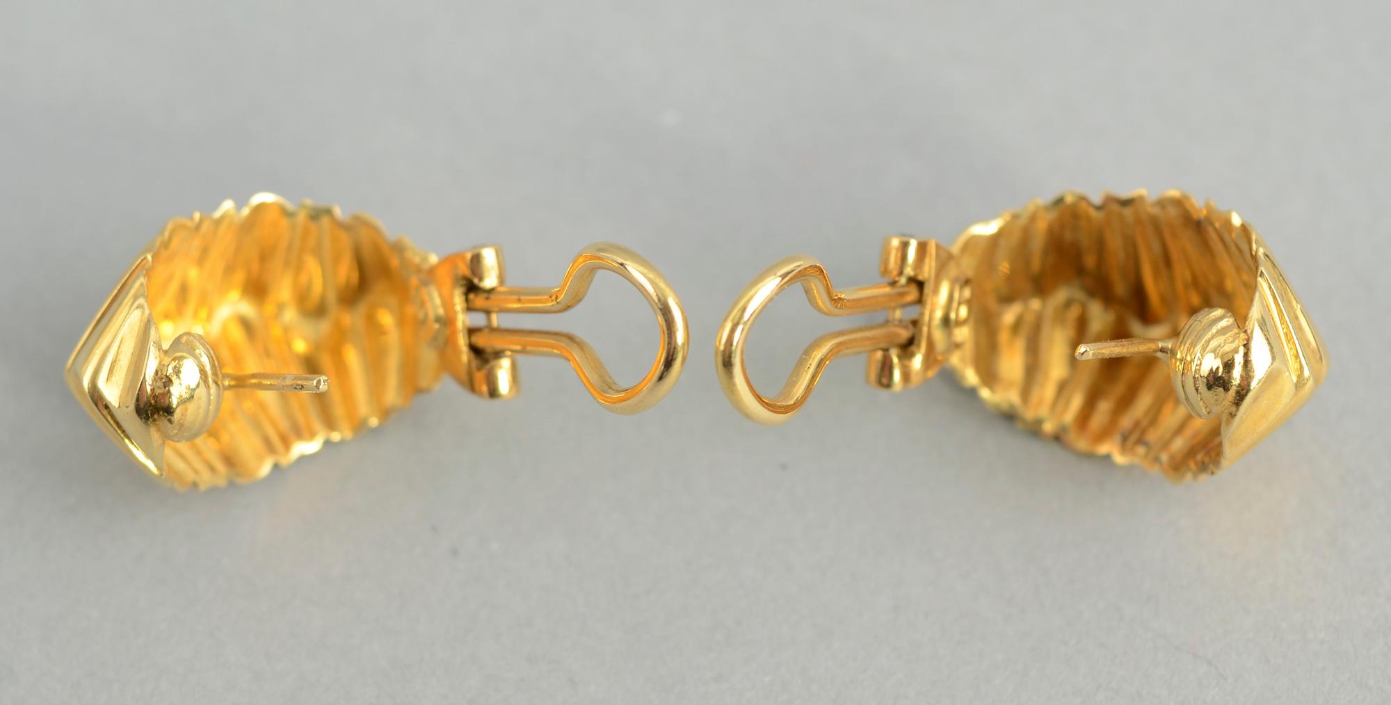 Gold Crimped Half Hoop Earrings at 1stDibs | half hoop gold earrings ...
