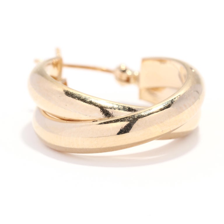 Gold Crossover Hoop Earrings, 14K Gold, Simple Gold Hoops, Wide Gold ...