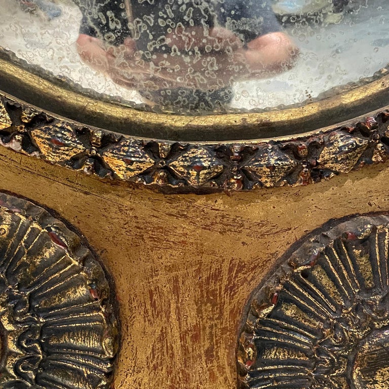 Antique Gold Round Wall Mirror Curved Baroque Medallion Gear in ...