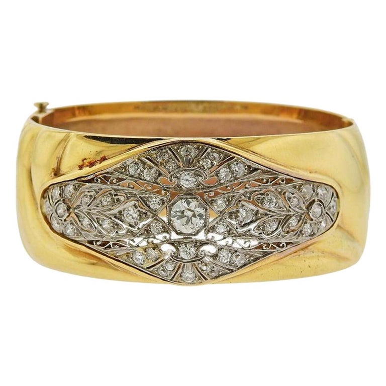 Gold Diamond Bangle Bracelet For Sale at 1stDibs | bracelet jonc diamant