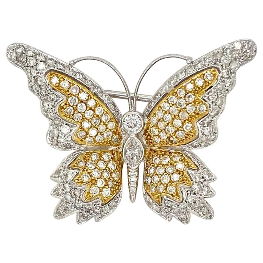 Enamel pearl diamond gold butterfly brooch at 1stDibs
