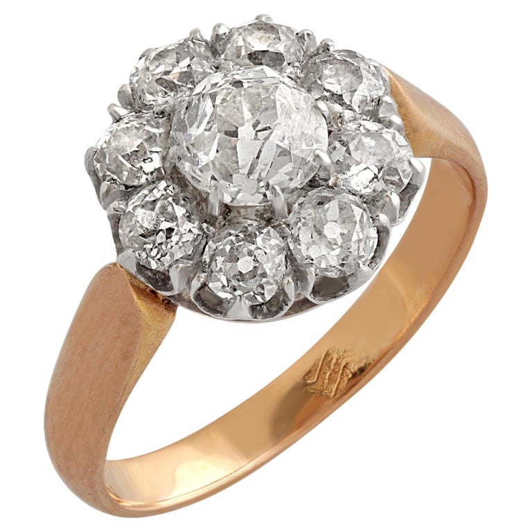 Gold and Diamond Cluster Engagement Ring For Sale at 1stDibs