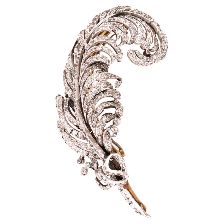 Gold Diamond Feather Brooch at 1stDibs