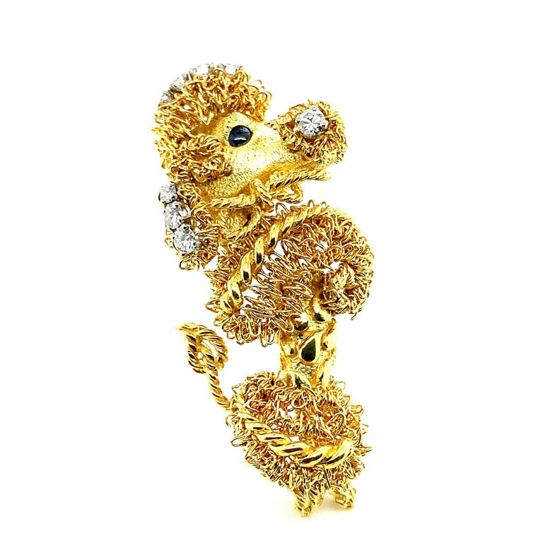Gold Diamond Poodle Brooch For Sale at 1stDibs