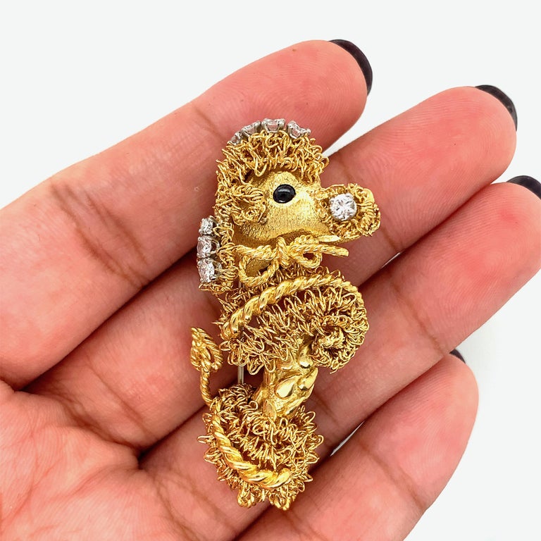 Gold Diamond Poodle Brooch For Sale at 1stDibs