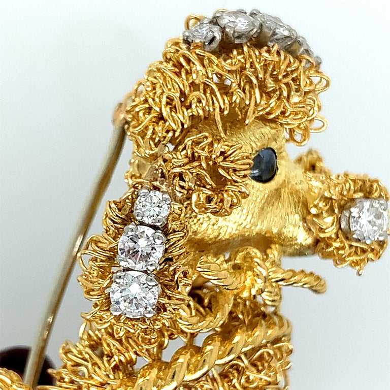 Gold Diamond Poodle Brooch For Sale at 1stDibs