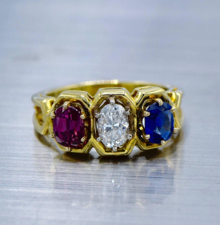Gold, Diamond, Ruby and Sapphire Ring For Sale at 1stDibs | ruby and ...