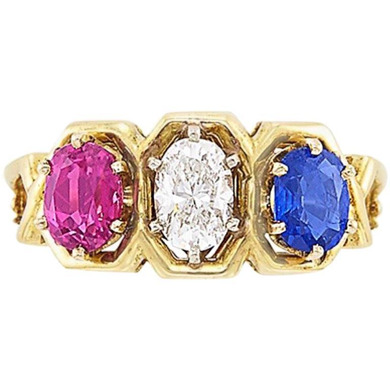 Gold, Diamond, Ruby and Sapphire Ring For Sale at 1stDibs | ruby and ...