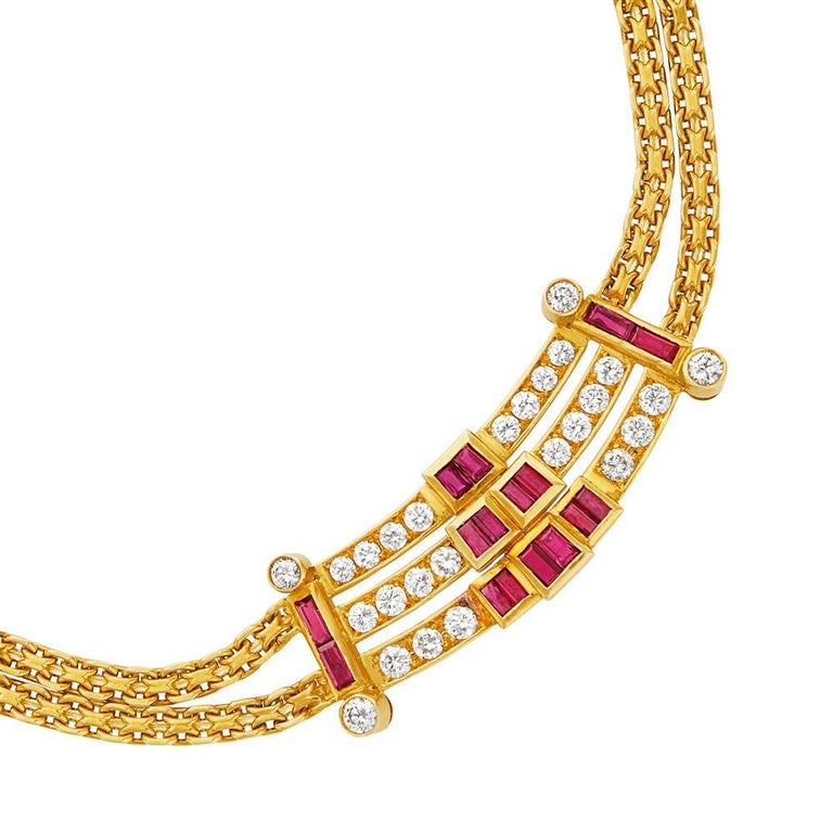 Gold Diamond Ruby Necklace For Sale at 1stDibs