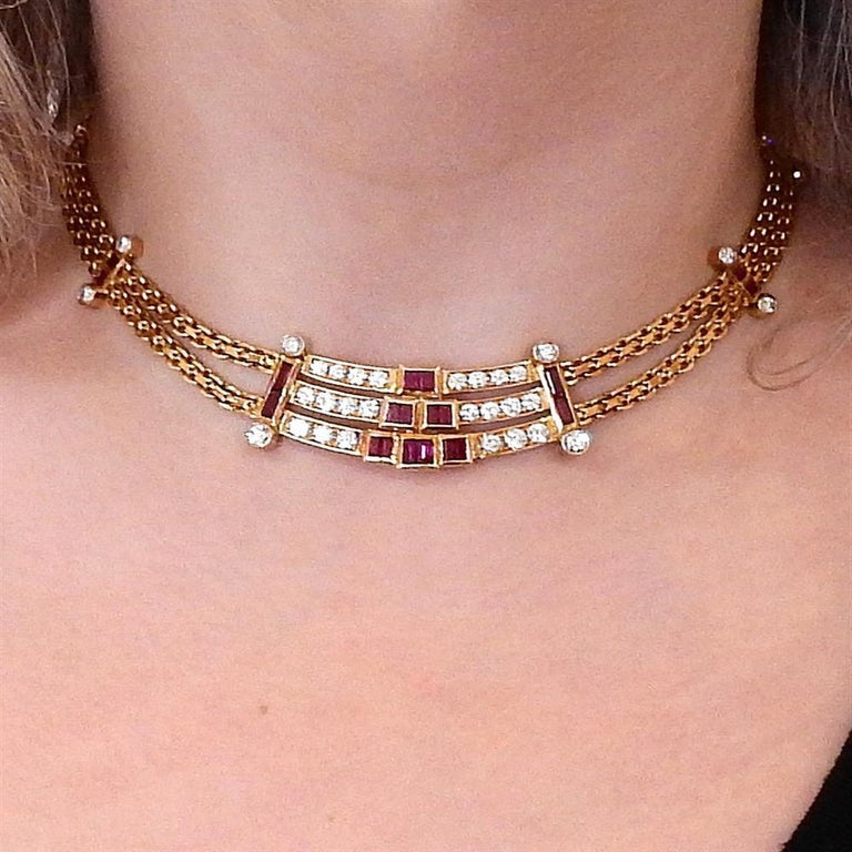 Gold Diamond Ruby Necklace For Sale at 1stDibs