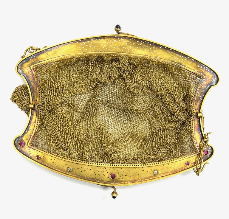 Gold Diamond Ruby and Sapphire Mesh Purse For Sale at 1stDibs