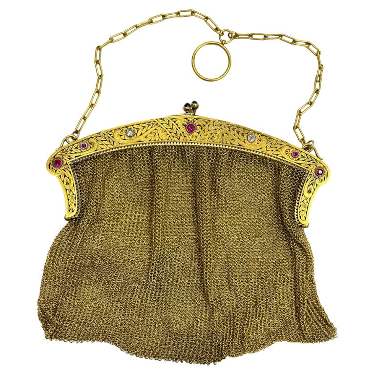 Gold Diamond Ruby and Sapphire Mesh Purse For Sale at 1stDibs