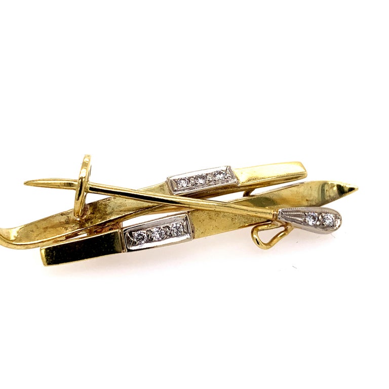 Gold and Diamond Ski Pin For Sale at 1stDibs