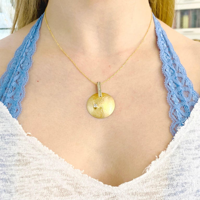 Gold Disk Diamond Pendant Necklace, Yellow Gold, Hammered Circle ...