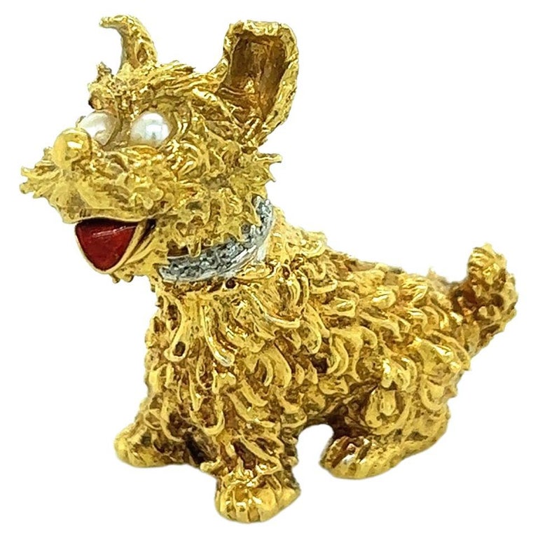 Gold Dog Brooch For Sale at 1stDibs