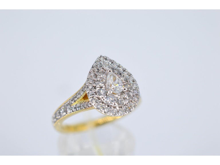 Gold Drop-Shaped Entourage Ring with Diamonds For Sale at 1stDibs