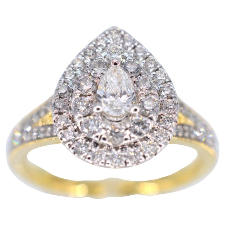 Gold Drop-Shaped Entourage Ring with Diamonds For Sale at 1stDibs