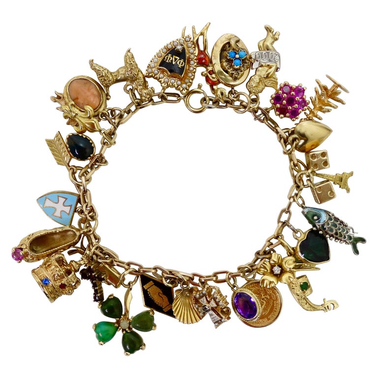 Gold Eclectic Charm Bracelet at 1stDibs